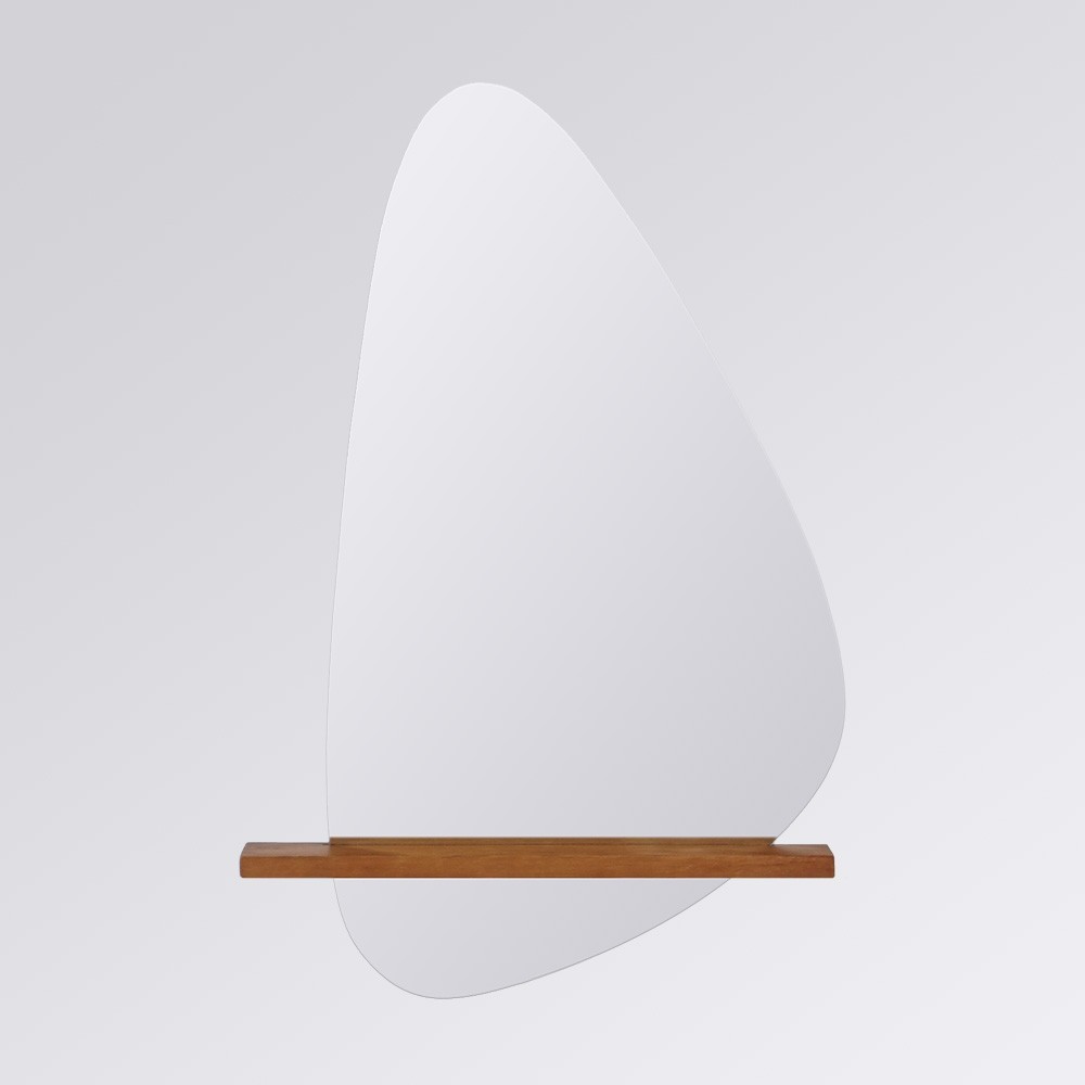 Miroir simple de forme organique avec tablette en teck - Anjali