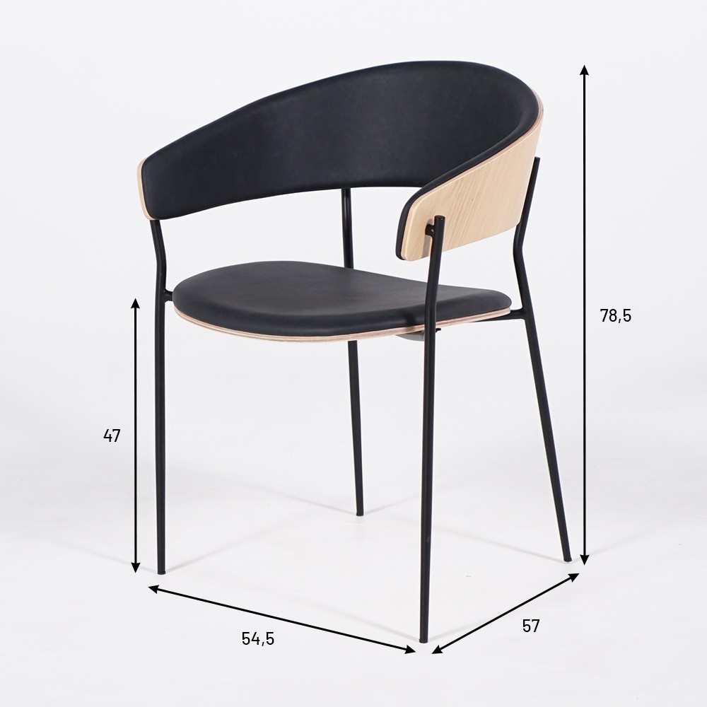 Chaise en cuir noir et bois de chêne - Crib