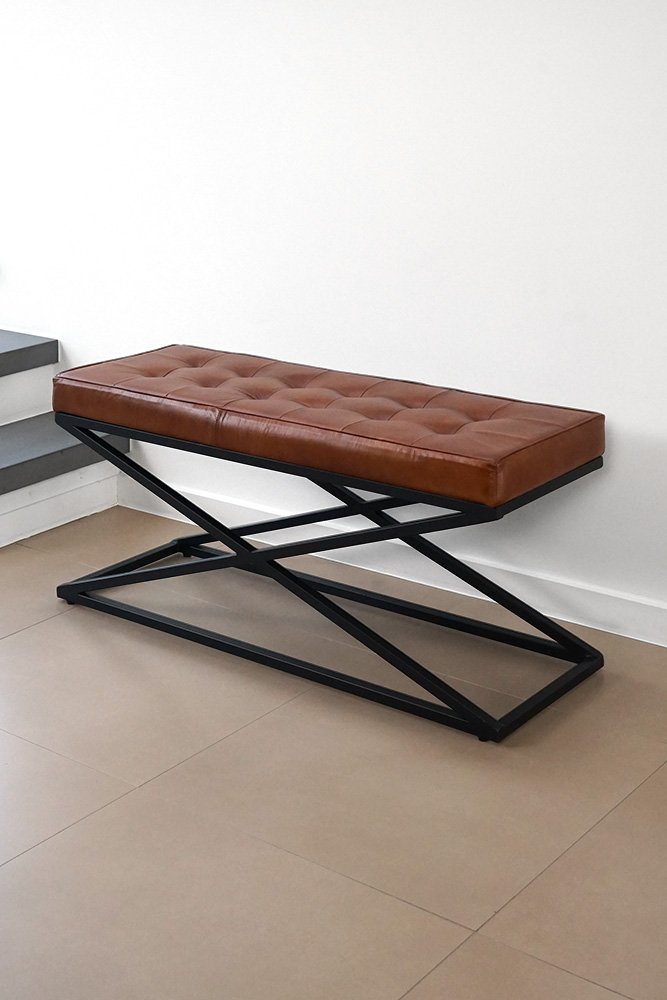 Banc en cuir naturel et metal